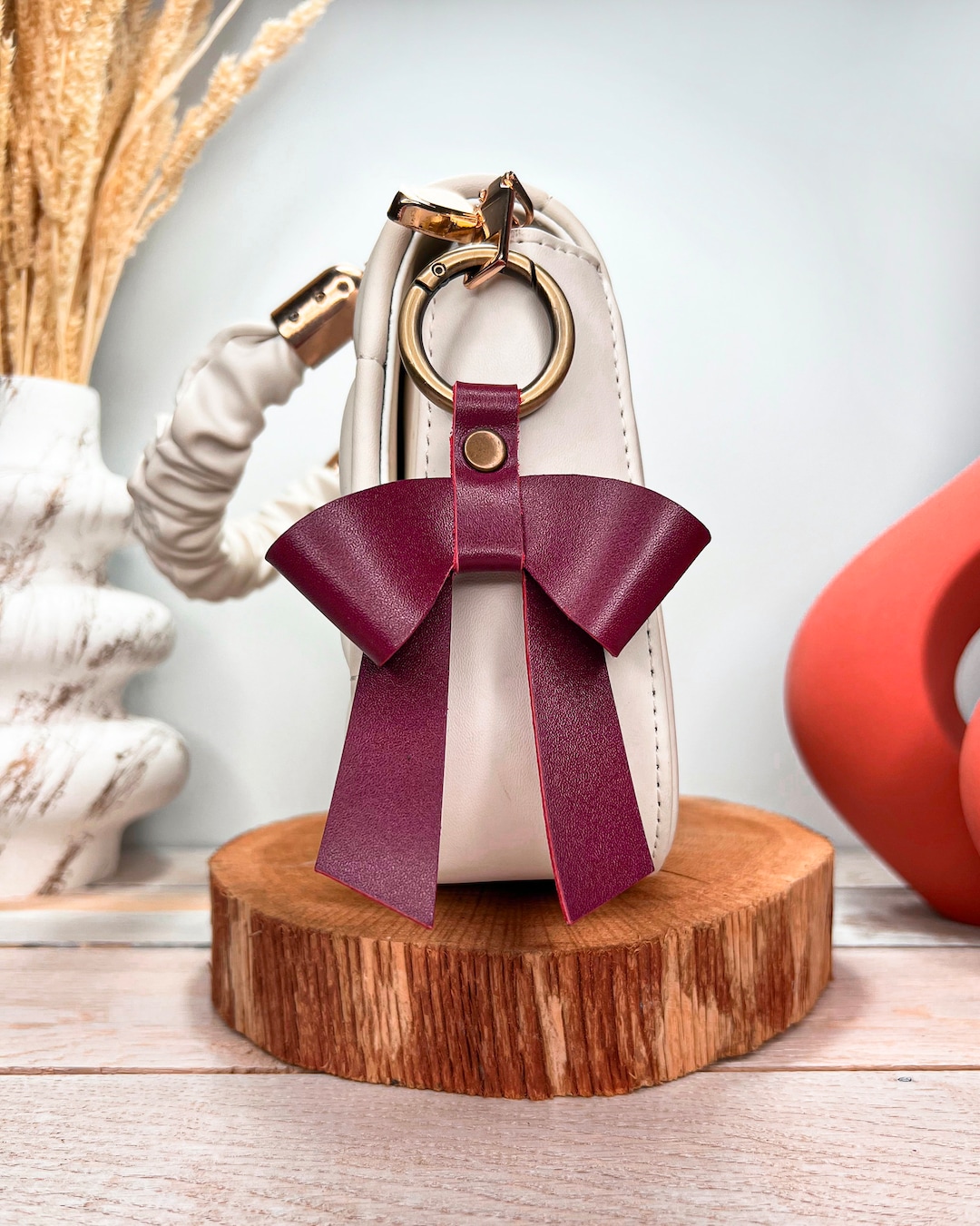 Nappa Leather Bow Keychain, Personalized Lovely Bow Keyring, Bag Charm ...