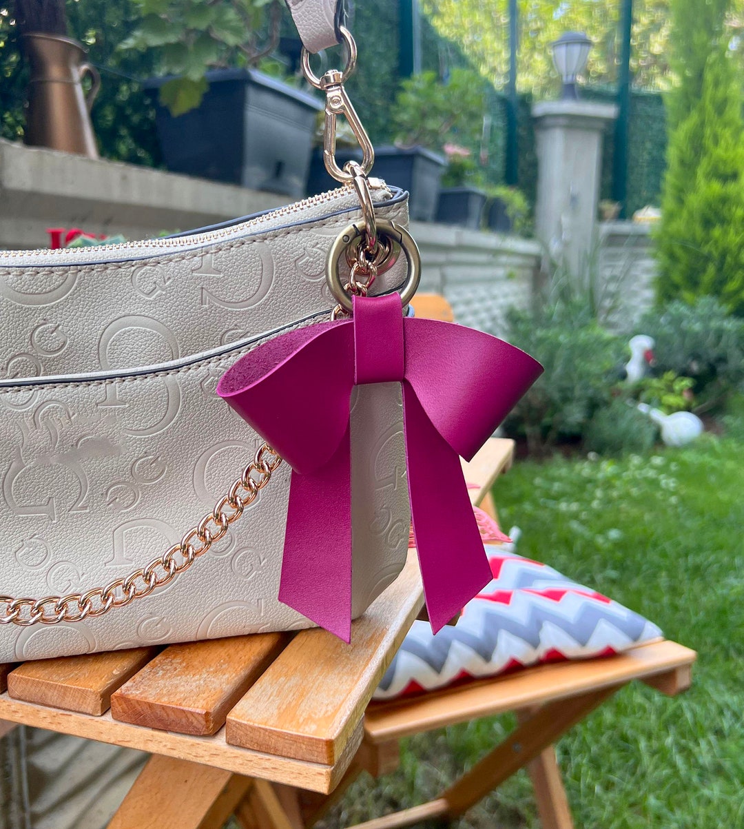 NEW - Nappa Leather Bow Keychain, Personalized Lovely Bow Keyring, Bag ...