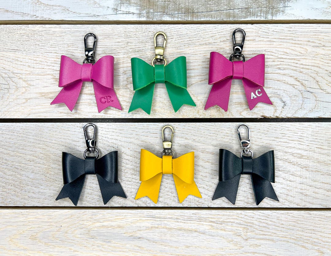 Nappa Leather Mini Bow Keychain, Personalized Lovely Keyring, Bag Charm ...