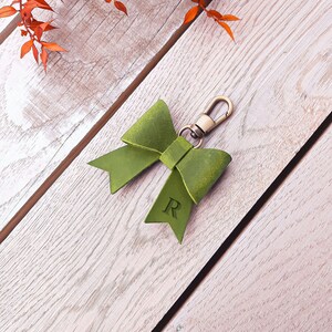 Crazy Horse Leather Mini Bow Keychain, Personalized Lovely Bow Keyring ...