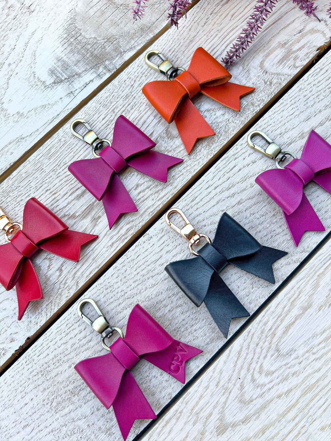 Nappa Leather Mini Bow Keychain, Personalized Lovely Bow Keyring, Bag ...