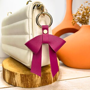 Nappa Leather Bow Keychain, Personalized Lovely Bow Keyring, Bag Charm ...