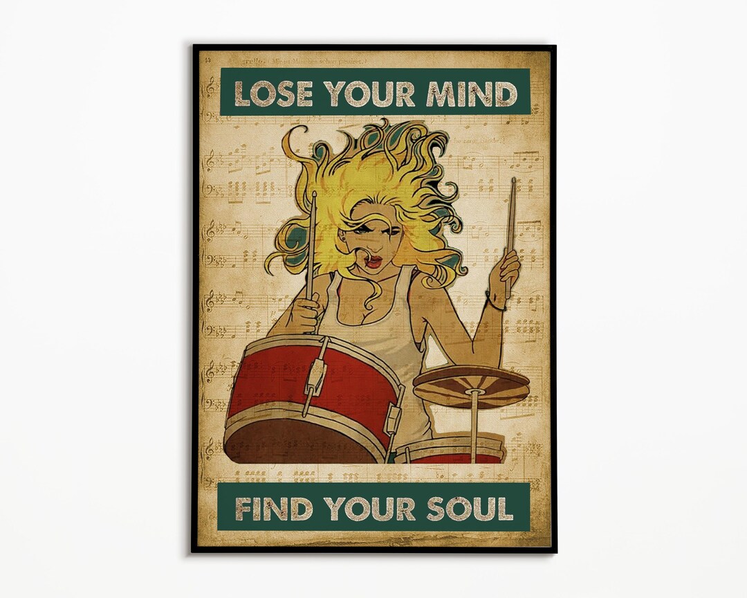 Retro Drummer Poster | Female Music Art | Band Room Decor | Teen Girl ...