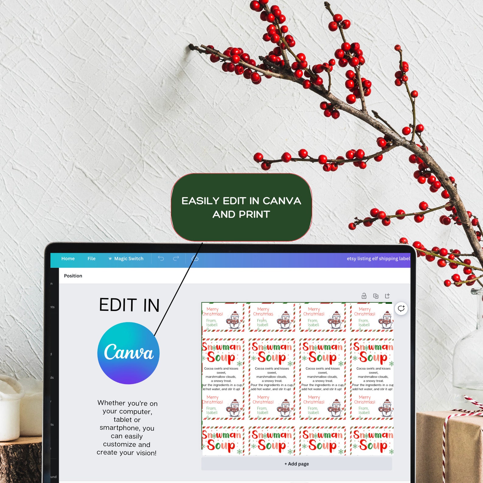 Snowman Soup | Hot Cocoa Printable | School Treat | Classroom Holiday Treat| Hot Chocolate Gift ...