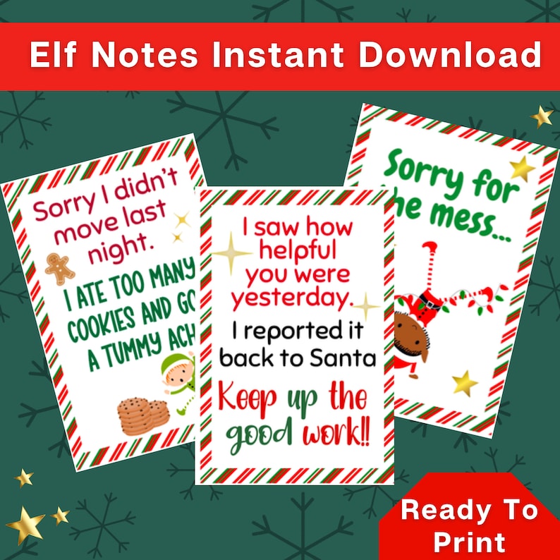 Elf Notes Printable Christmas Digital Instant Download Message From Elf ...