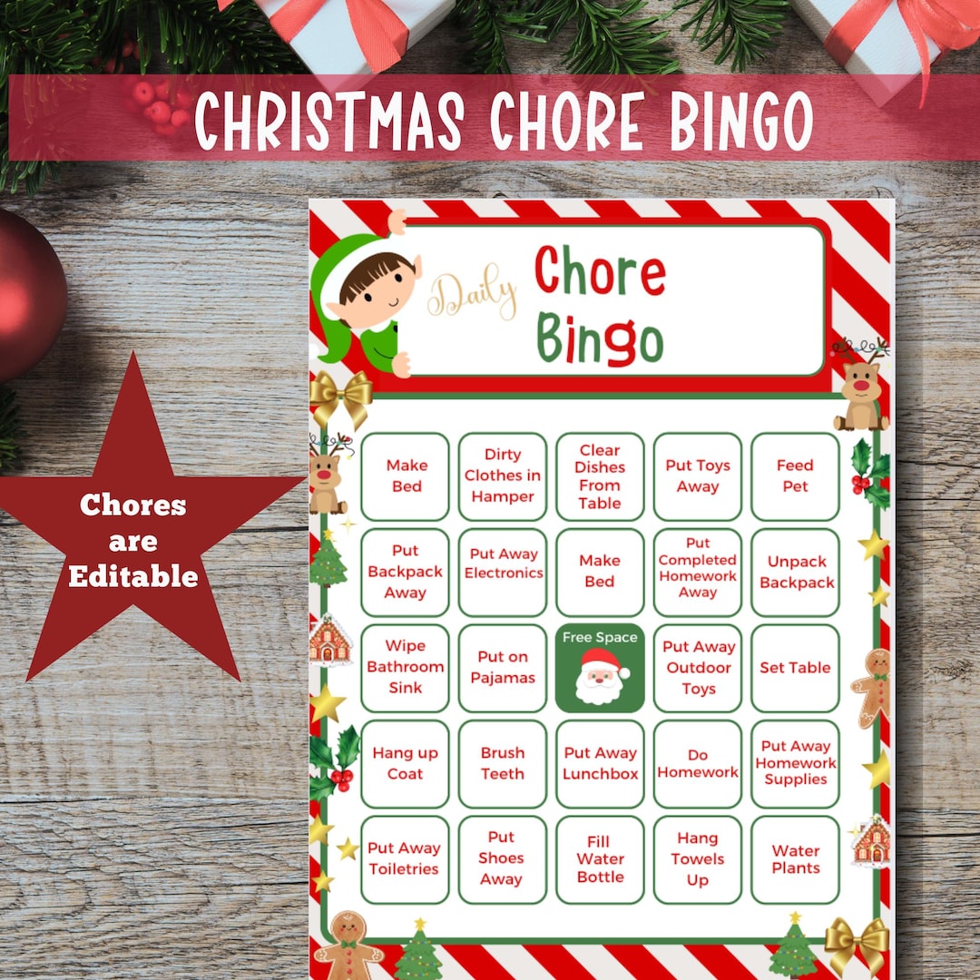 Christmas Bingo Chore Chart | Editable Chore Chart | Custom Chore Chart ...