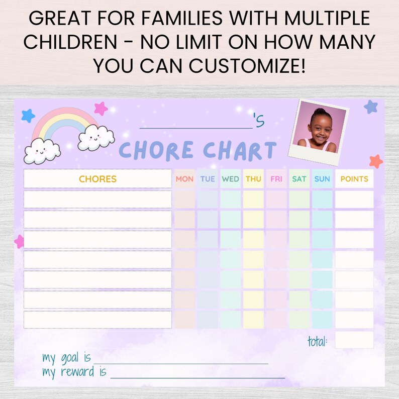 Customizable Chore Chart for Kids Editable Kids Reward Chart Toddler ...