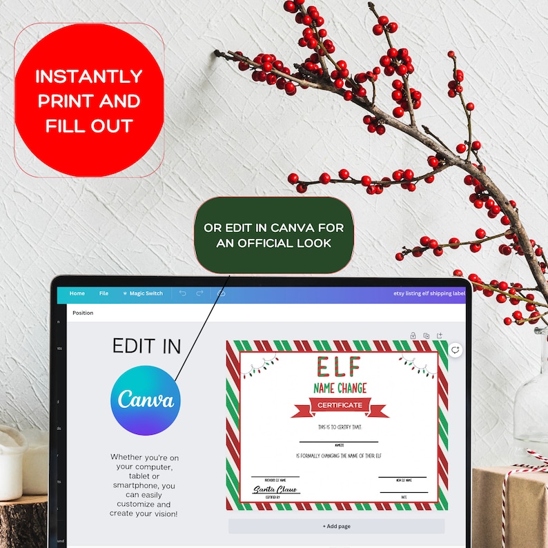Editable Elf Name Change Certificate | Elf Name Generator | Printable ...