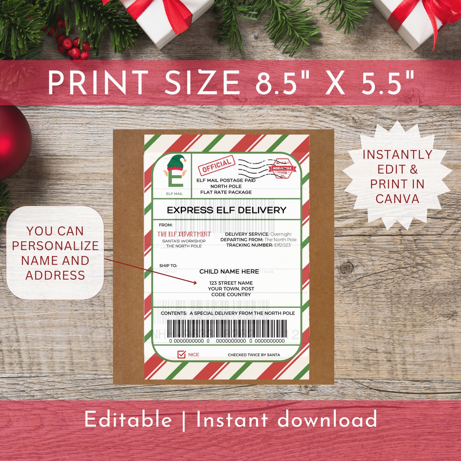 Custom Elf Shipping Label | Printable Christmas Elf Label | Editable ...