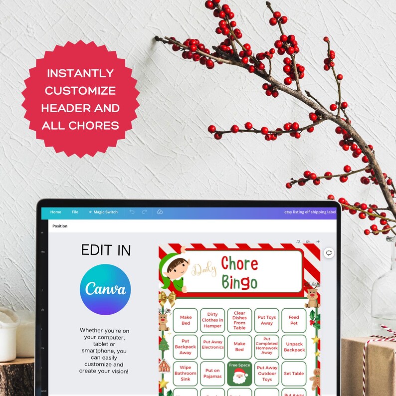 Christmas Bingo Chore Chart | Editable Chore Chart | Custom Chore Chart ...
