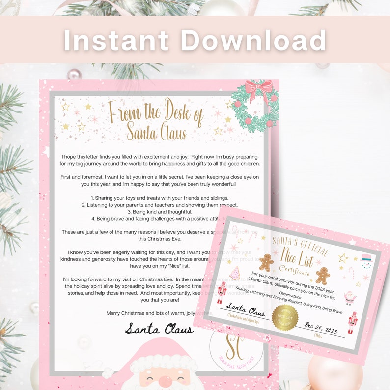 Letter From Santa | Pink Santa | Printable Santa Letter | Santa Claus ...