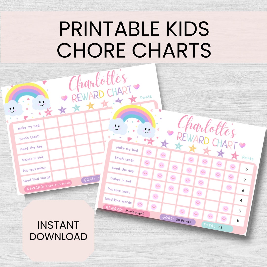 Chore Chart for Kids Printable - ADHD Chore Chart - Kids Reward Chart ...