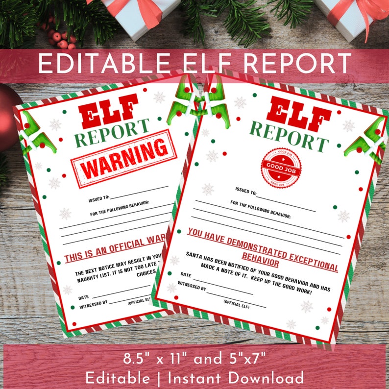Editable Elf Report Card Printable | Elf Reports | Christmas Elf Report ...