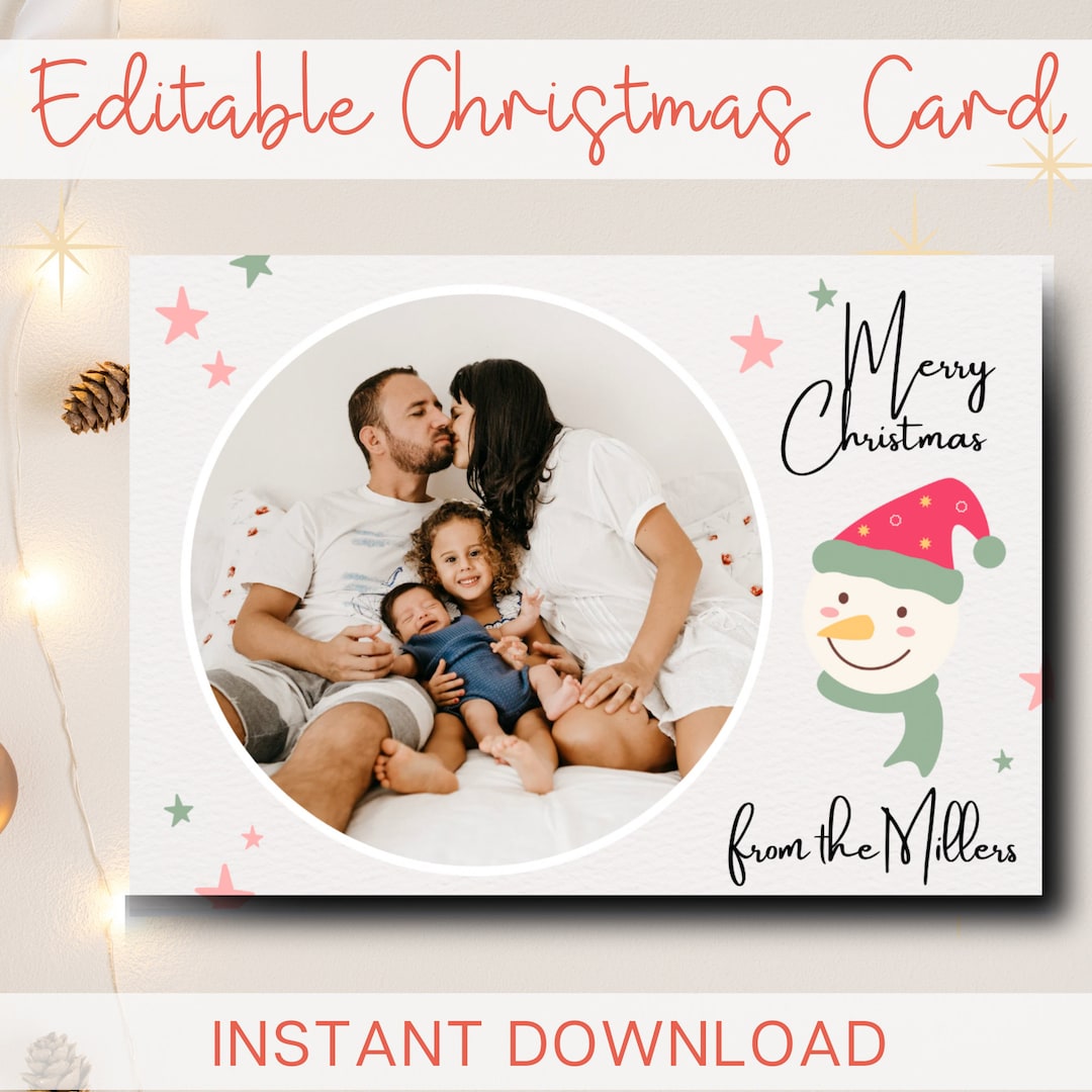 Photo Christmas Card Template | Custom Photo Card | Boho Holiday Card ...