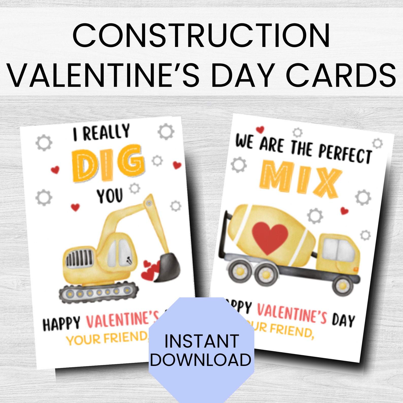 Construction Classroom Valentine | Boy Valentine | Kid Friend Valentine ...