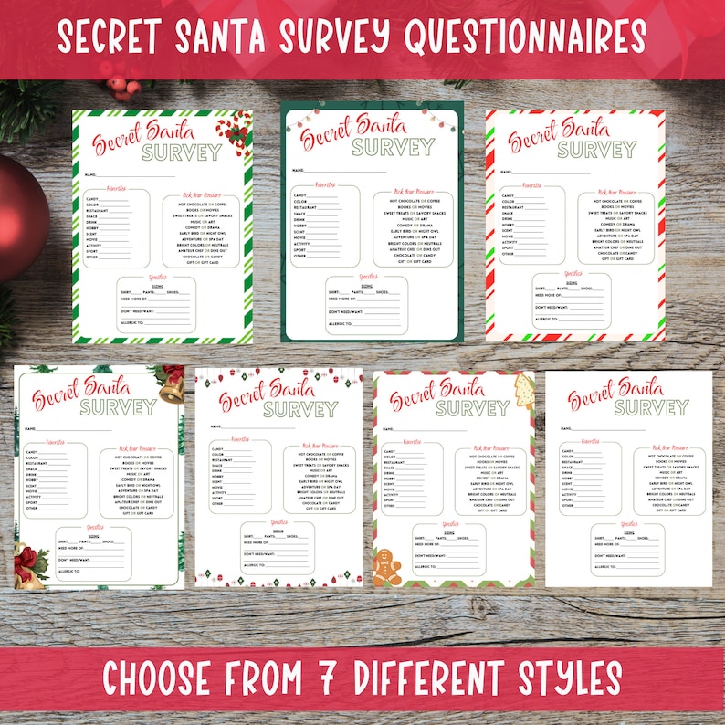 Secret Santa Questionnaire Secret Santa Survey Company Holiday Party ...