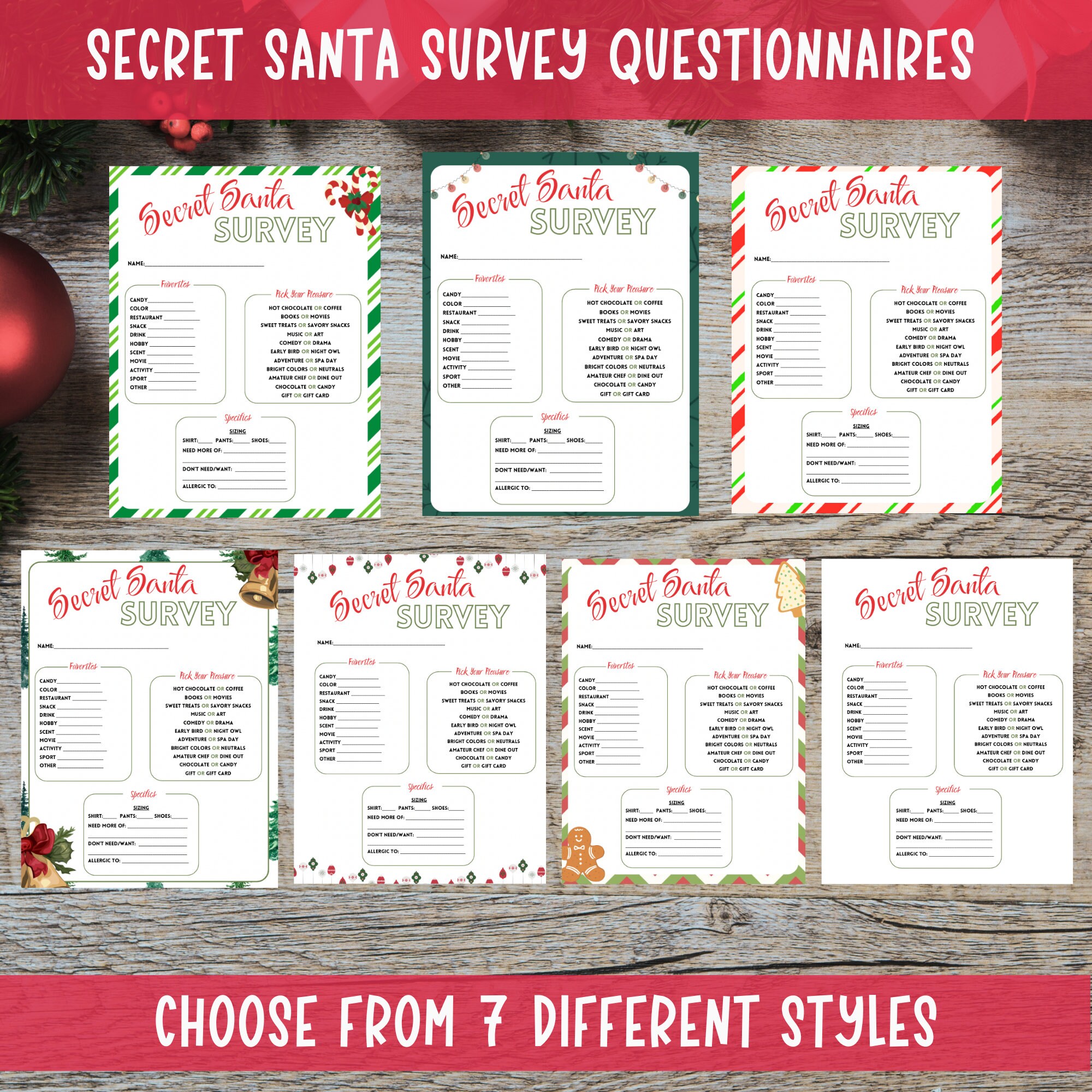 Secret Santa Questionnaire Secret Santa Survey Company Holiday Party ...