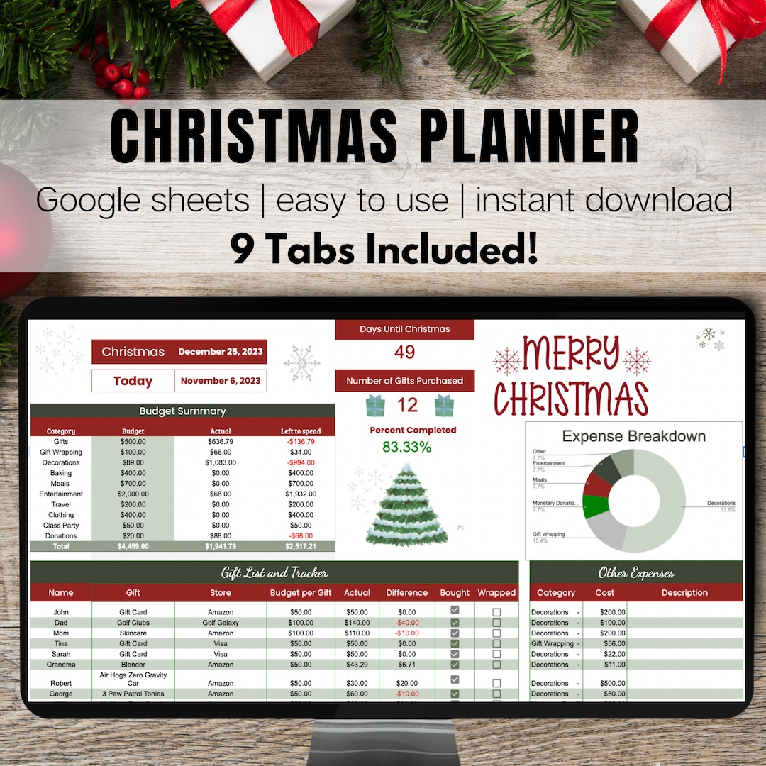 Christmas Planner Spreadsheet | Christmas Gifts Tracker Google Sheets ...