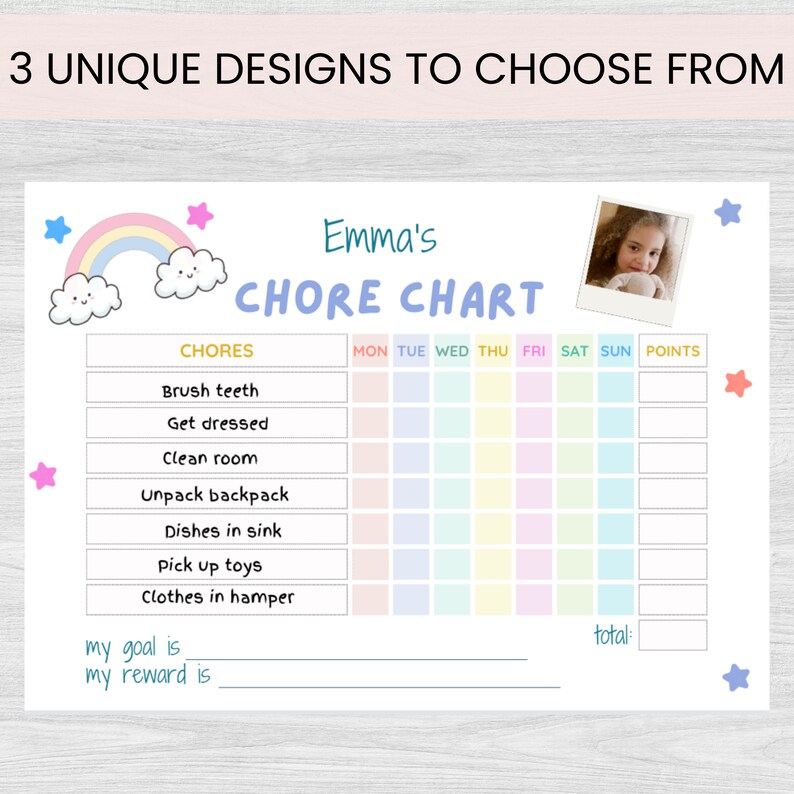 Customizable Chore Chart for Kids Editable Kids Reward Chart Toddler ...