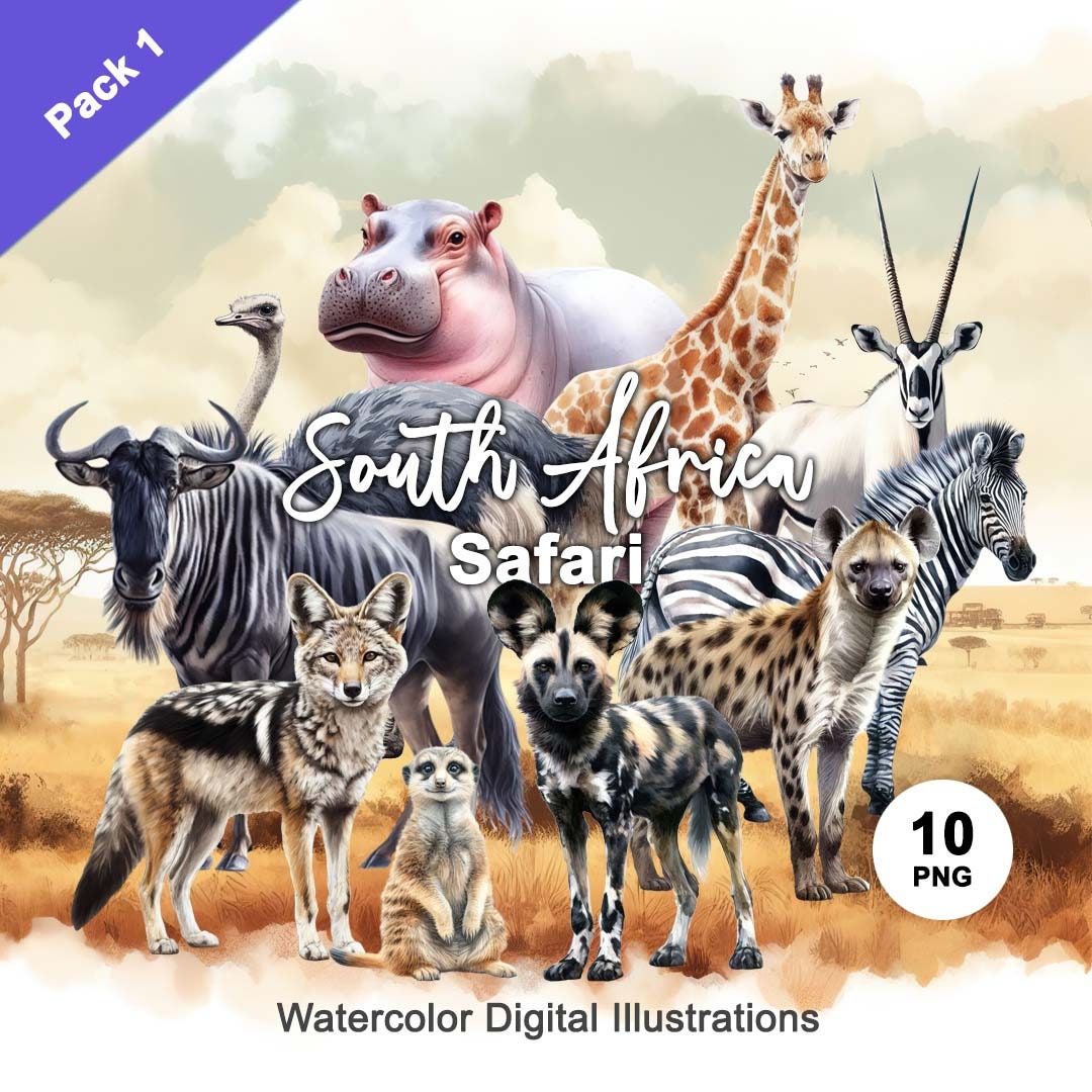Watercolor African Animals Safari Pack 1 - Etsy