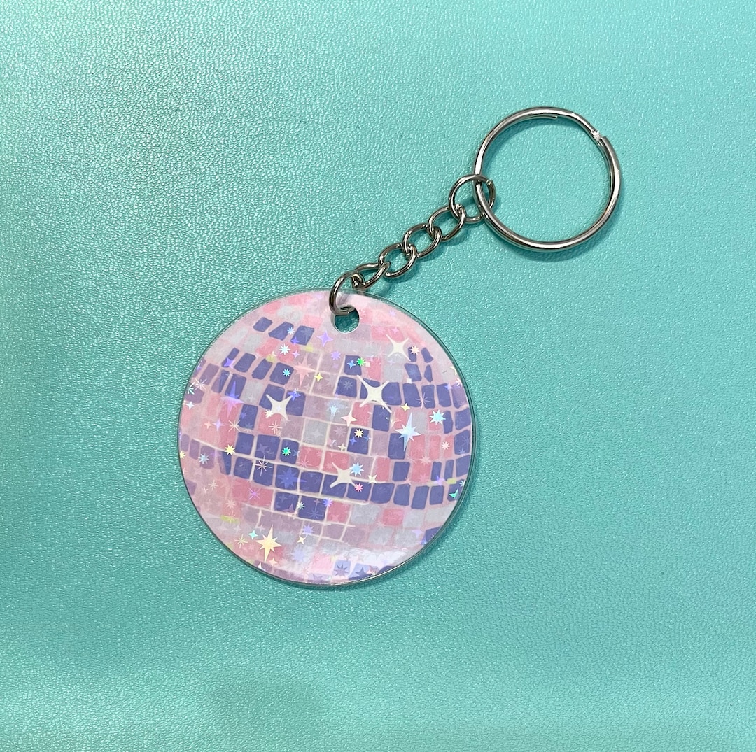 Pink Glitter Disco Ball, Mirror Ball Acrylic Key Ring, 2 Inch, Pink ...