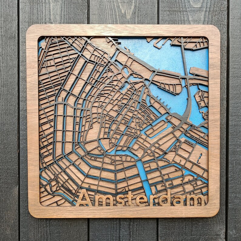 Custom Map of Any City Laser Cut Wood Art 3D Map of Amsterdam - Etsy Canada