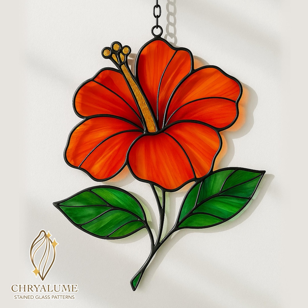Hibiscus Stained Glass Pattern: Floral Suncatcher Design (digital ...