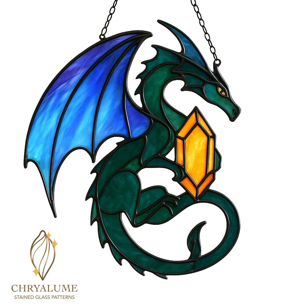 Gothic Dragon Stained Glass Pattern With Crystal - DIY Suncatcher (PDF ...