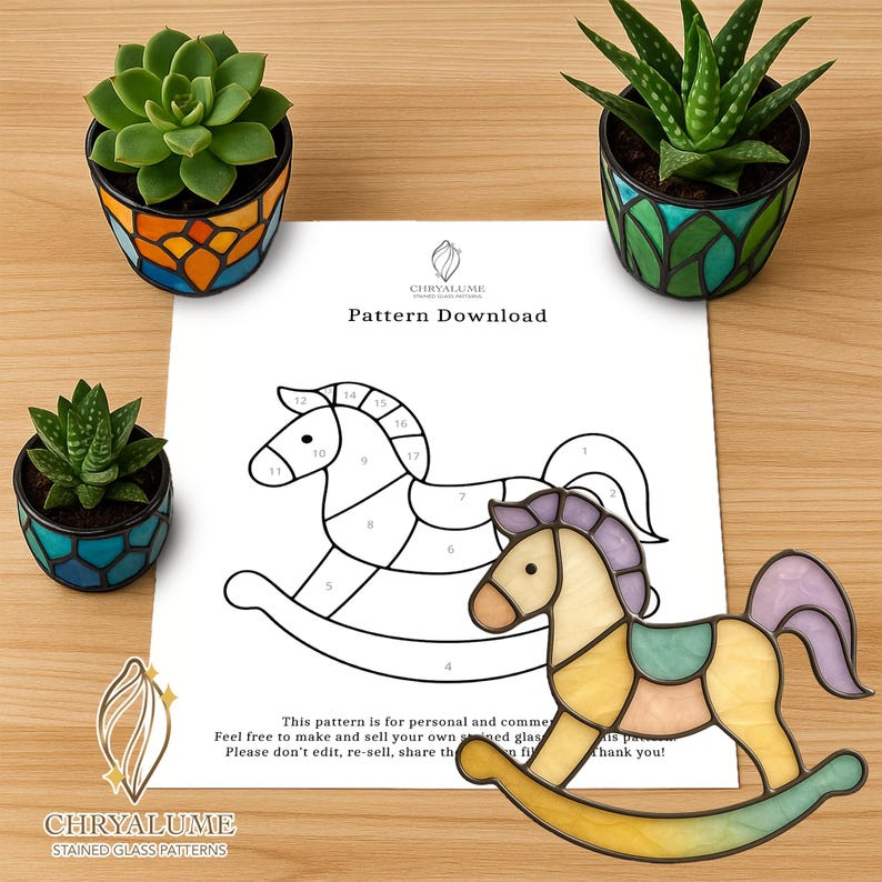 Rocking Horse Stained Glass Pattern Diy Suncatcher Pdf Instant