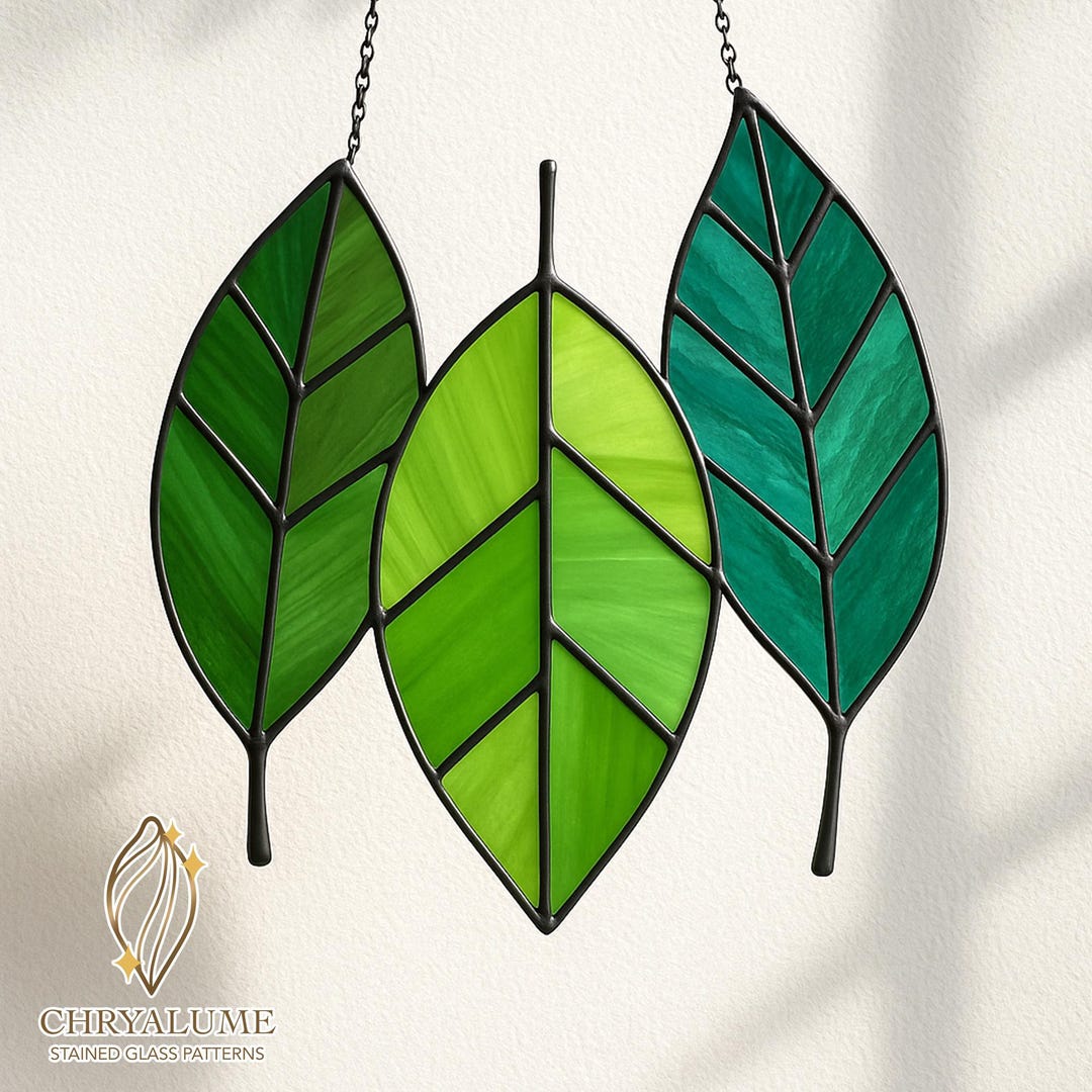 Green Leaf Stained Glass Pattern: Suncatcher Design (digital Download ...