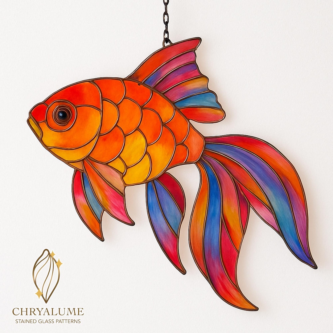 Goldfish Stained Glass Pattern: Ocean Suncatcher DIY (PDF Download - Etsy