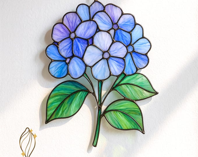 Hydrangea Stained Glass Pattern, Hydrangea Flowers Suncatcher, Stained ...