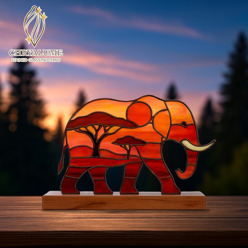 Elephant Stained Glass Pattern: DIY Suncatcher, Home Decor (PDF Instant ...
