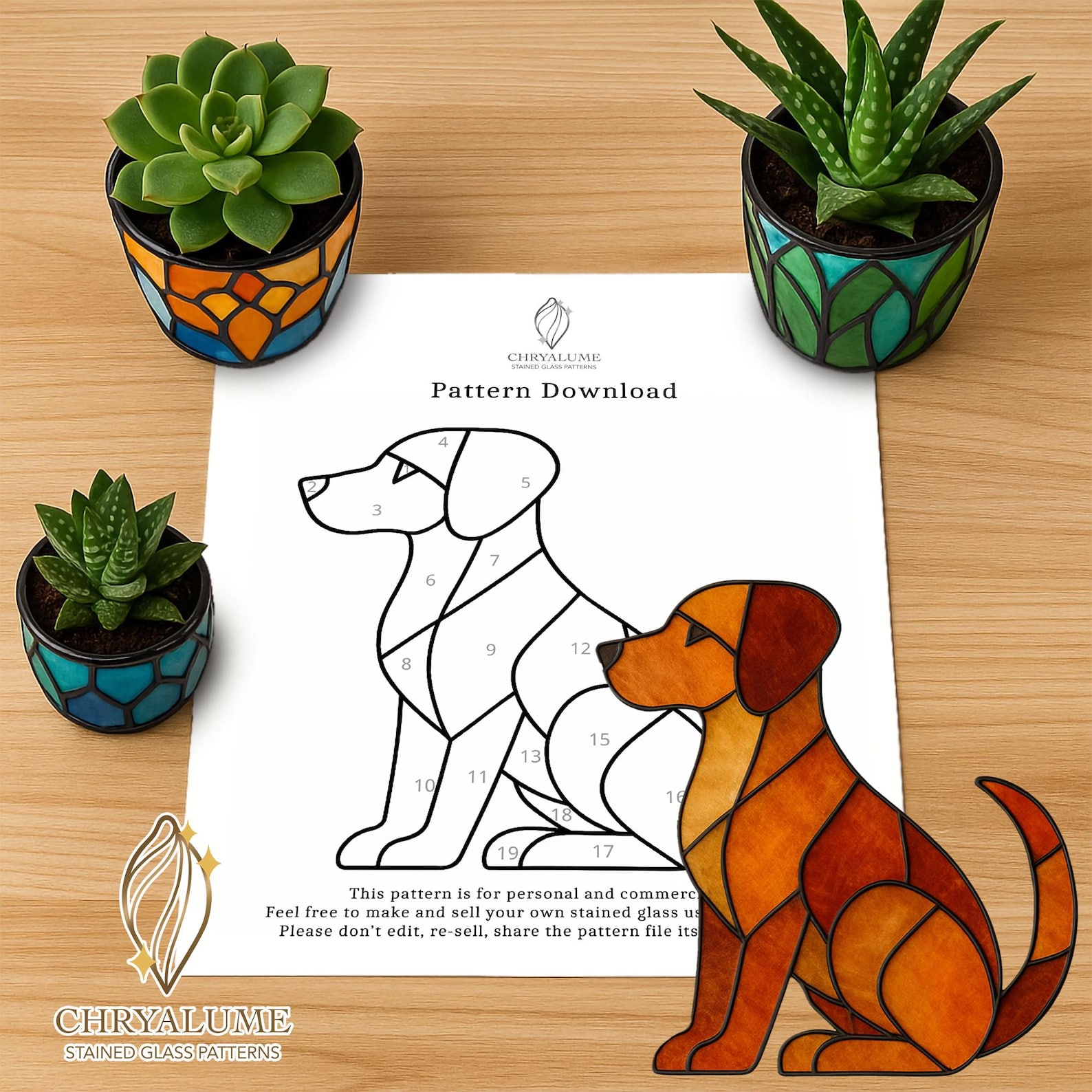 Cute Dog Stained Glass Pattern PDF, Digital Download Pattern Stained ...