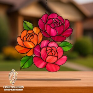Peonies Stained Glass Pattern: DIY Suncatcher Flowers (digital Download ...