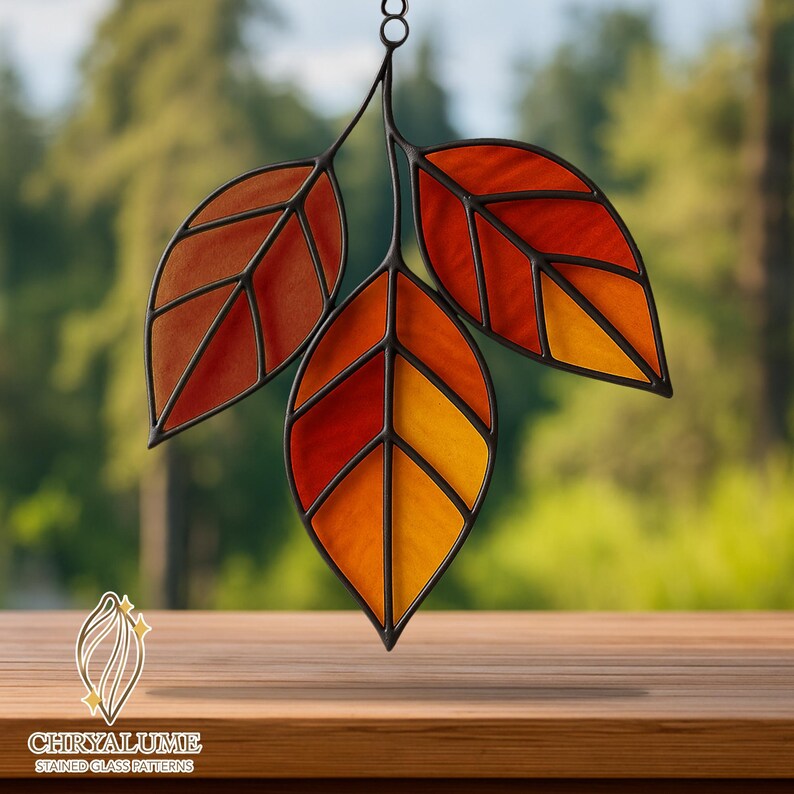 Autumn Leaves Stained Glass Pattern: Fall Pattern Suncatcher DIY (PDF ...
