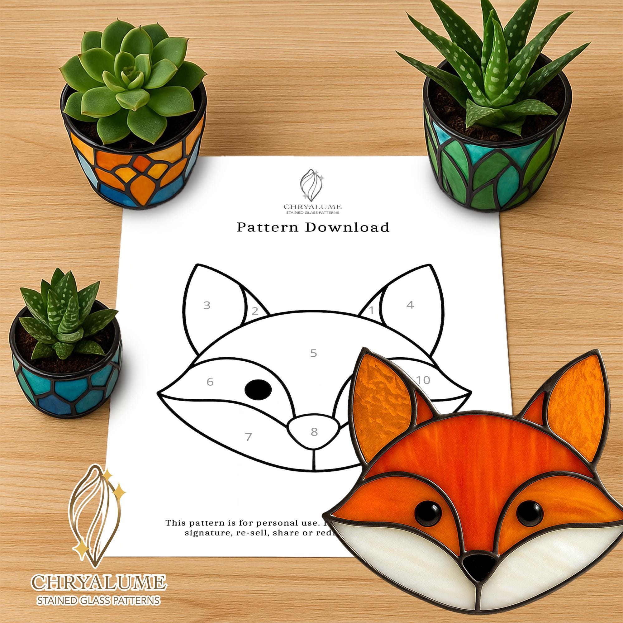 Fox Face Stained Glass Pattern: DIY Suncatcher Home Decor (PDF) - Etsy