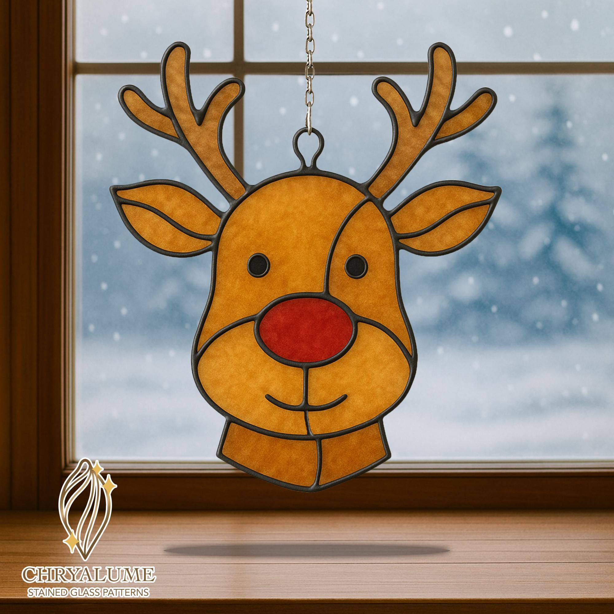 Rudolph Reindeer Stained Glass Pattern: Xmas Suncatcher DIY (PDF) - Etsy