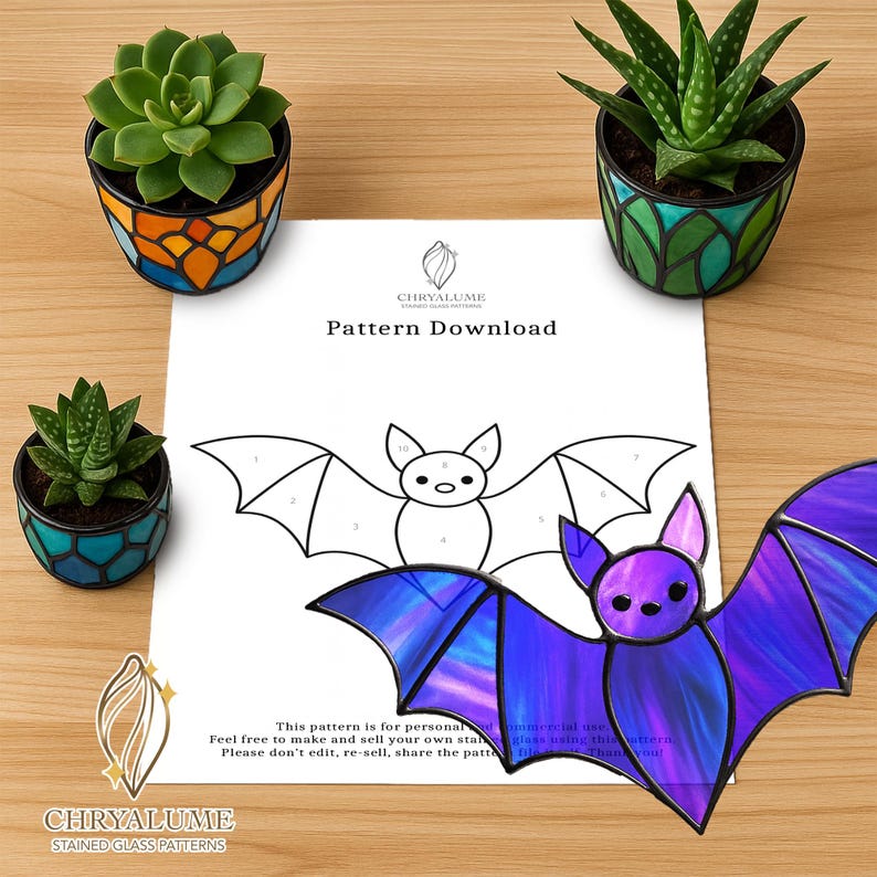 Halloween Bat Stained Glass Pattern: DIY Suncatcher (PDF Download - Etsy