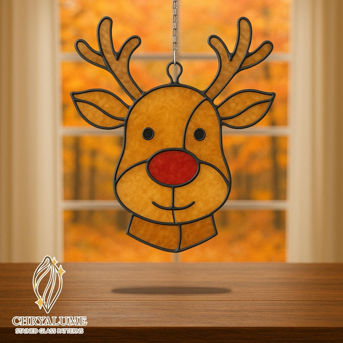 Rudolph Reindeer Stained Glass Pattern: Xmas Suncatcher DIY (PDF) - Etsy