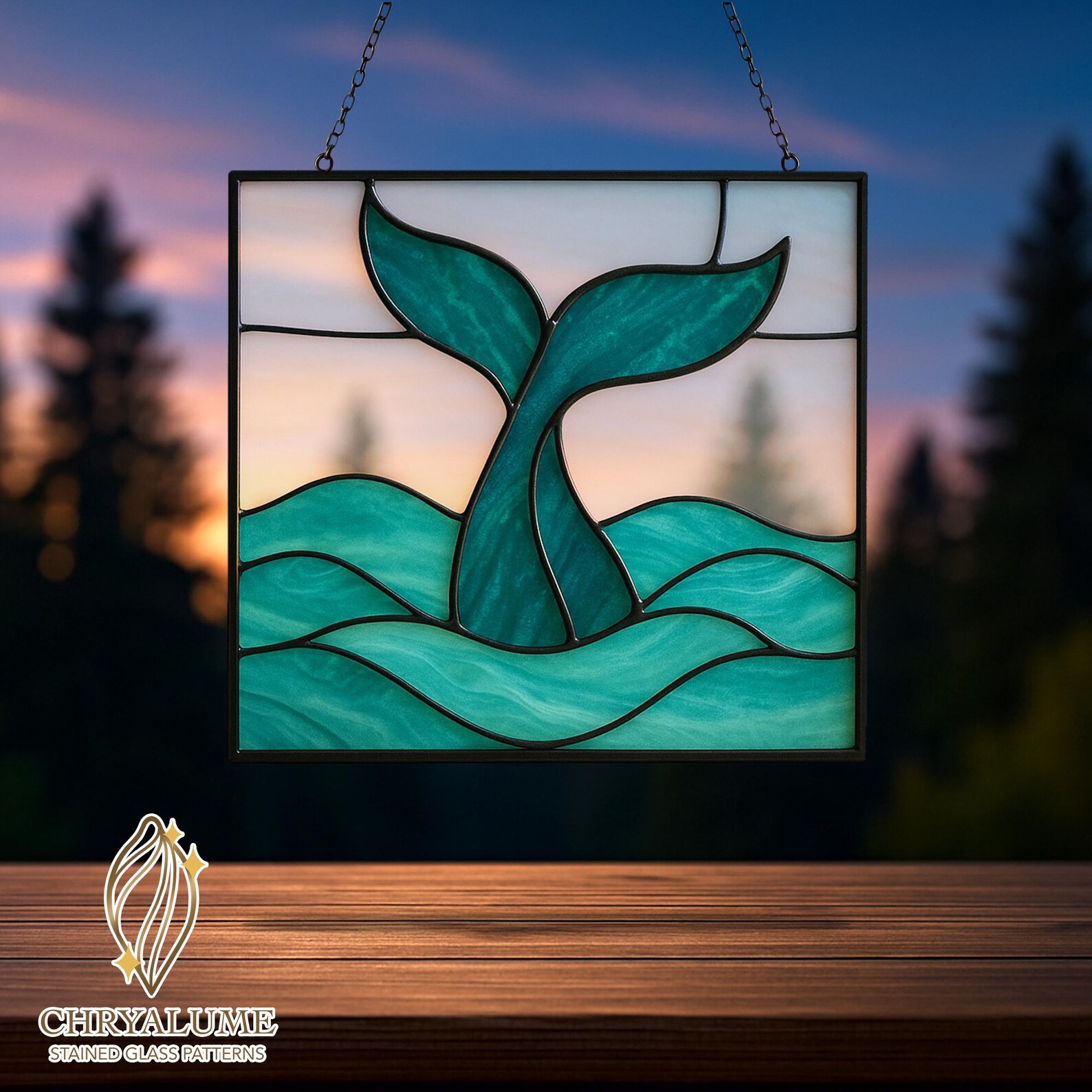 Blue Whale Stained Glass Pattern: Ocean Waves Suncatcher (PDF Instant ...