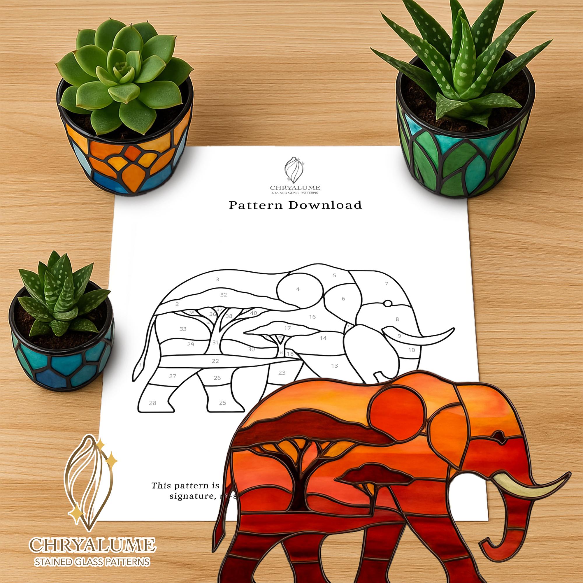 Elephant Stained Glass Pattern: DIY Suncatcher, Home Decor (PDF Instant ...