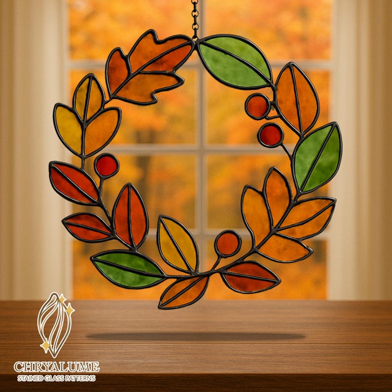 Autumn Leaf Stained Glass Pattern: Fall Acorn Suncatcher Design (PDF ...