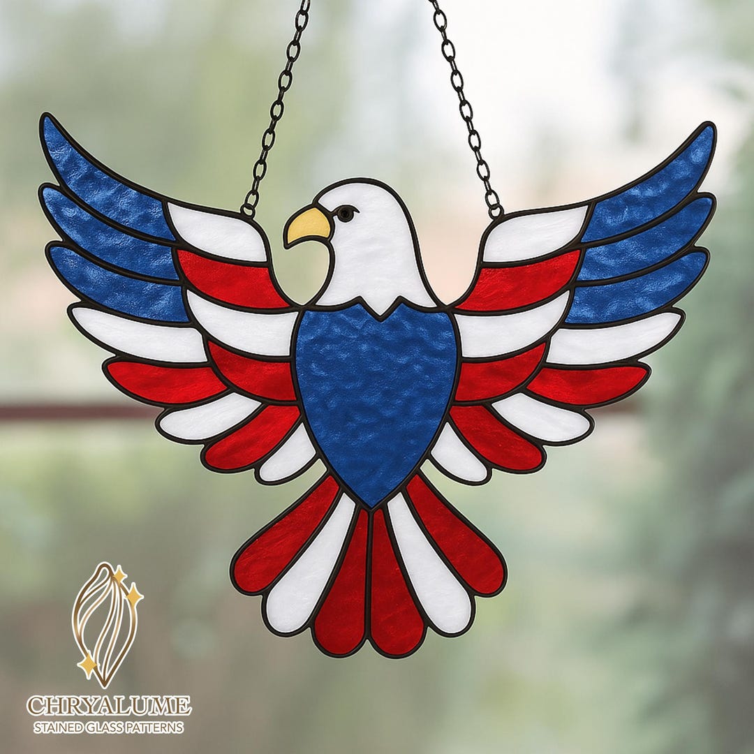 Patriotic Eagle Stained Glass Pattern: American Flag Suncatcher (PDF ...