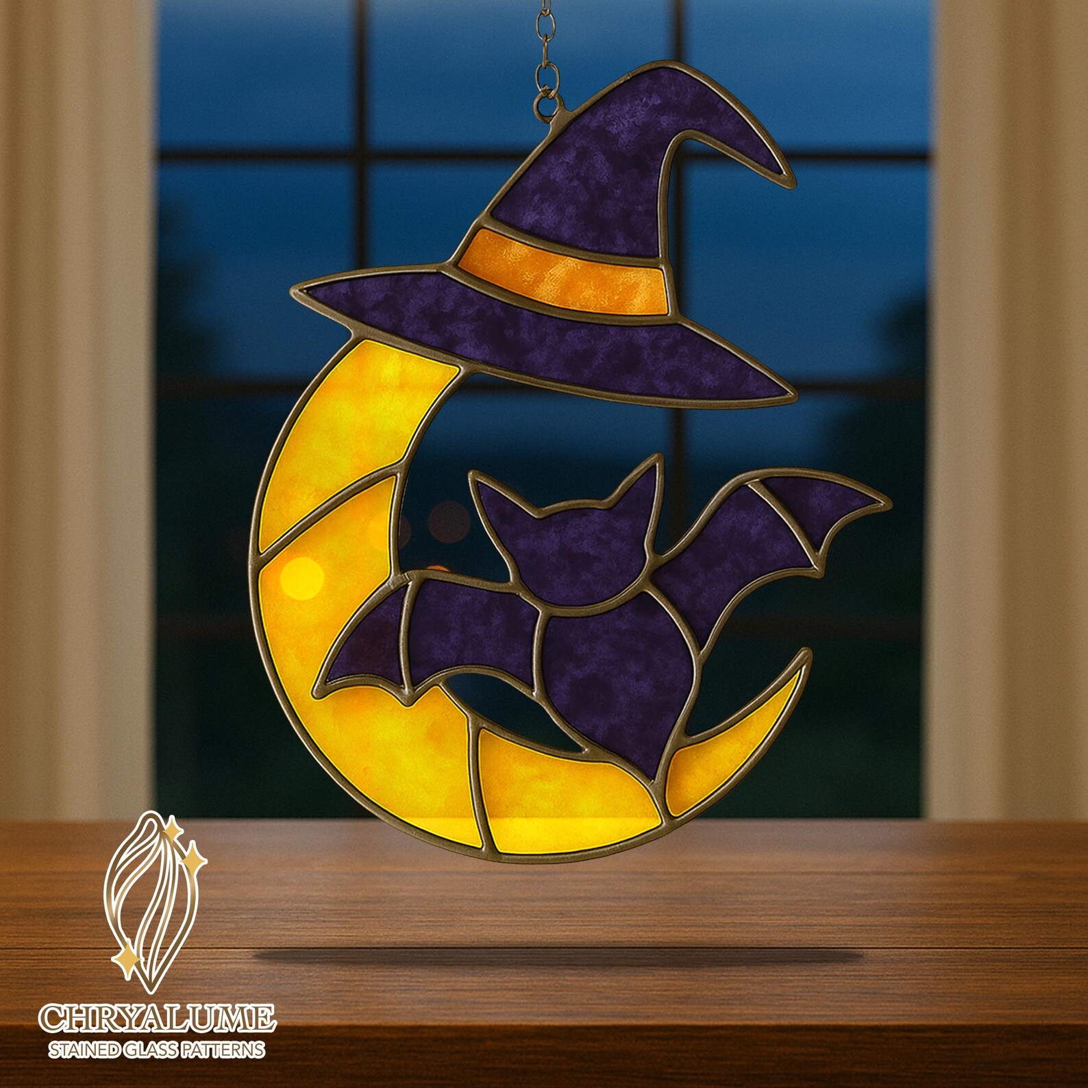 Halloween Bat Stained Glass Pattern: DIY Suncatcher Design (PDF ...