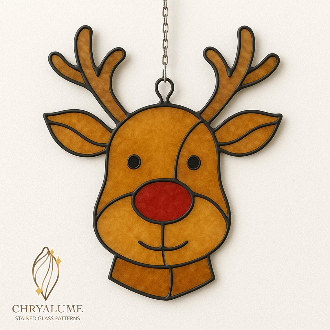 Rudolph Reindeer Stained Glass Pattern: Xmas Suncatcher DIY (PDF) - Etsy