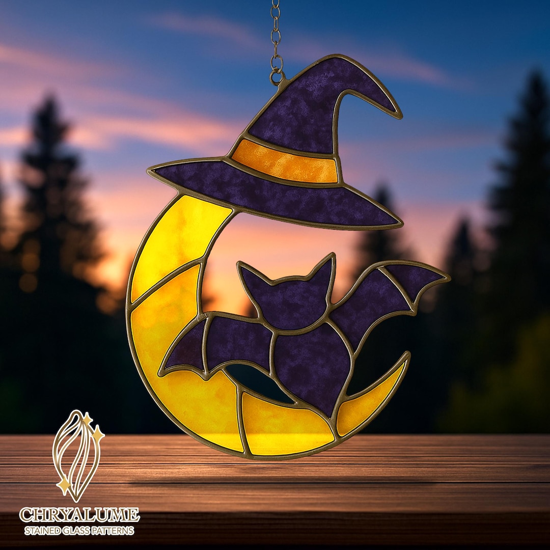Halloween Bat Stained Glass Pattern: DIY Suncatcher Design (PDF ...