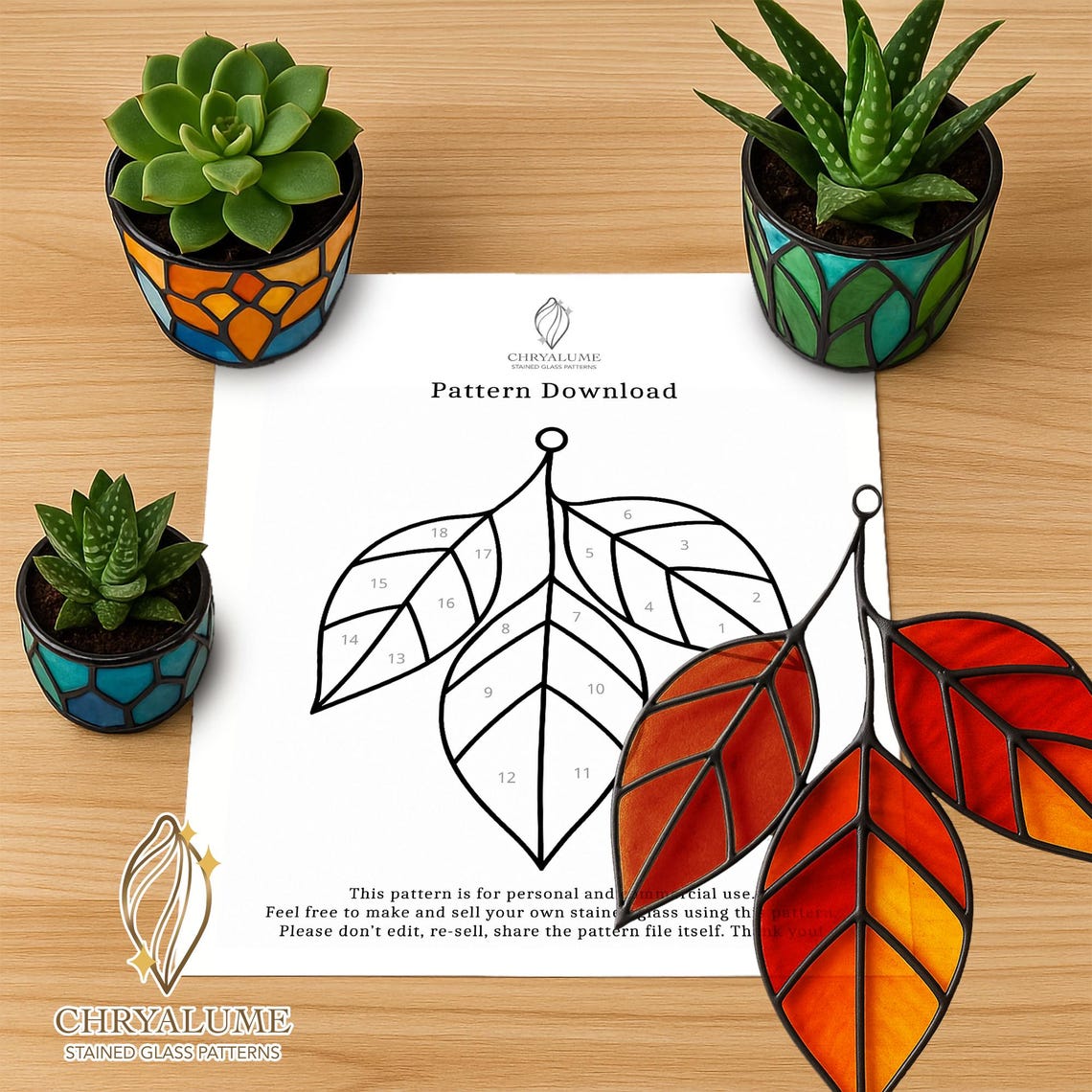 Autumn Leaves Stained Glass Pattern: Fall Pattern Suncatcher DIY (PDF ...