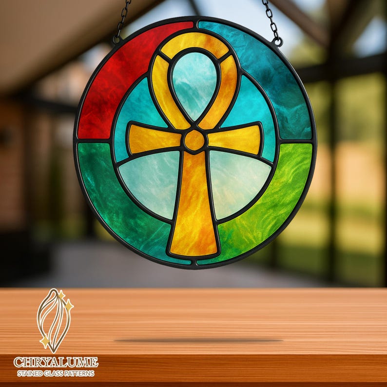Egyptian Ankh Stained Glass Pattern: DIY Suncatcher Window Decor (PDF ...