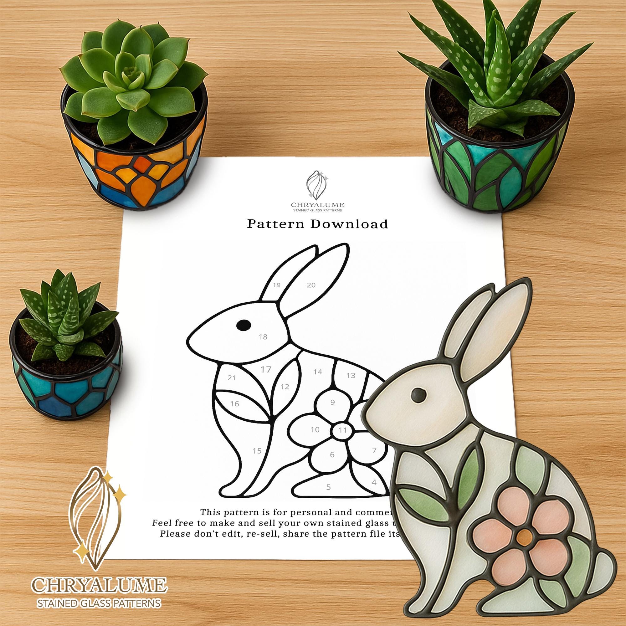 Folklore Rabbit Stained Glass Pattern: Flower Suncatcher DIY (PDF) - Etsy
